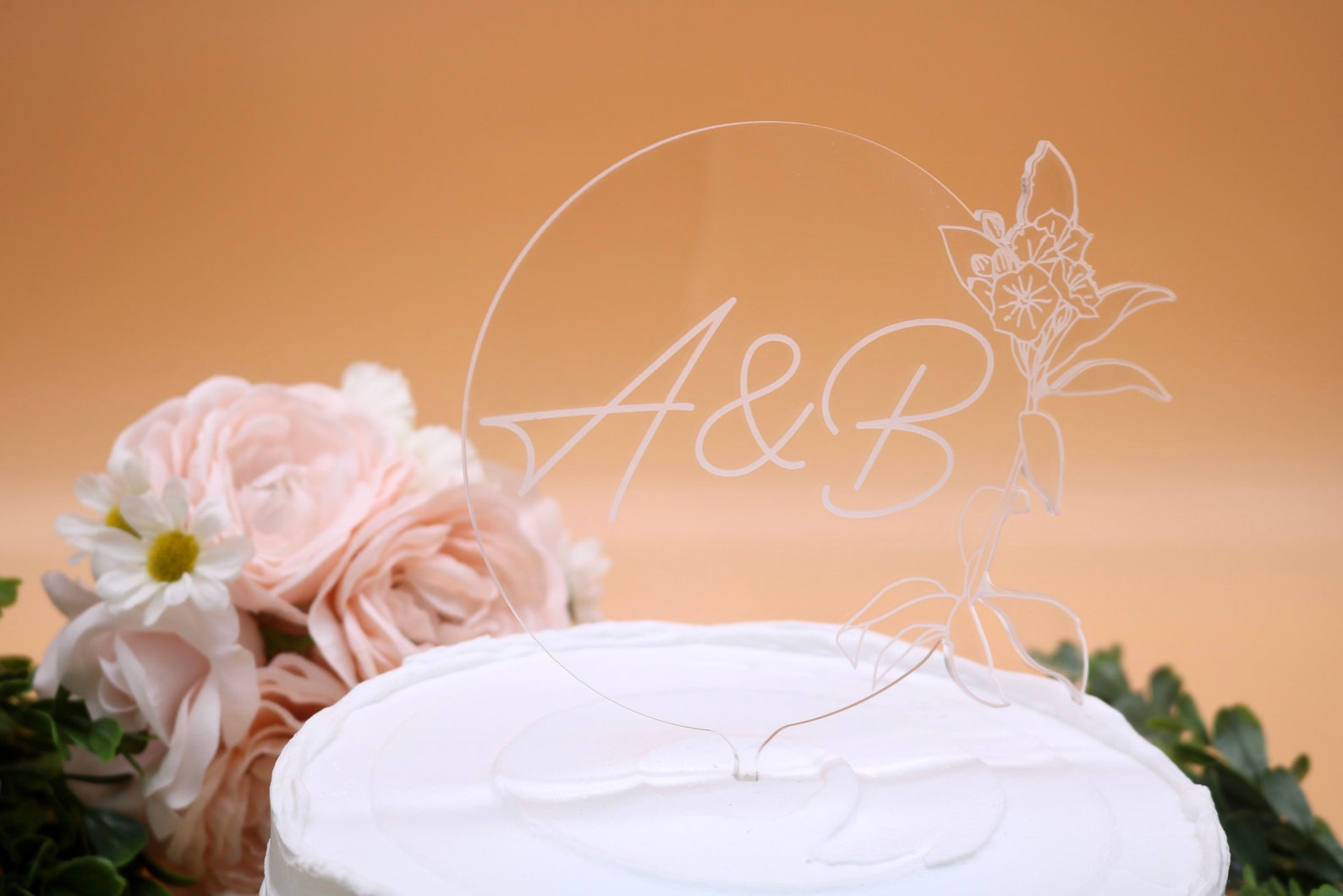 Personalized Acrylic Wedding Cake Topper Clear Floral Cake - Etsy