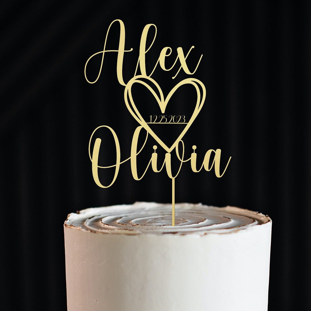 Gold Wedding Cake Topper | Rustic Wedding Cake Topper | Personalized ...