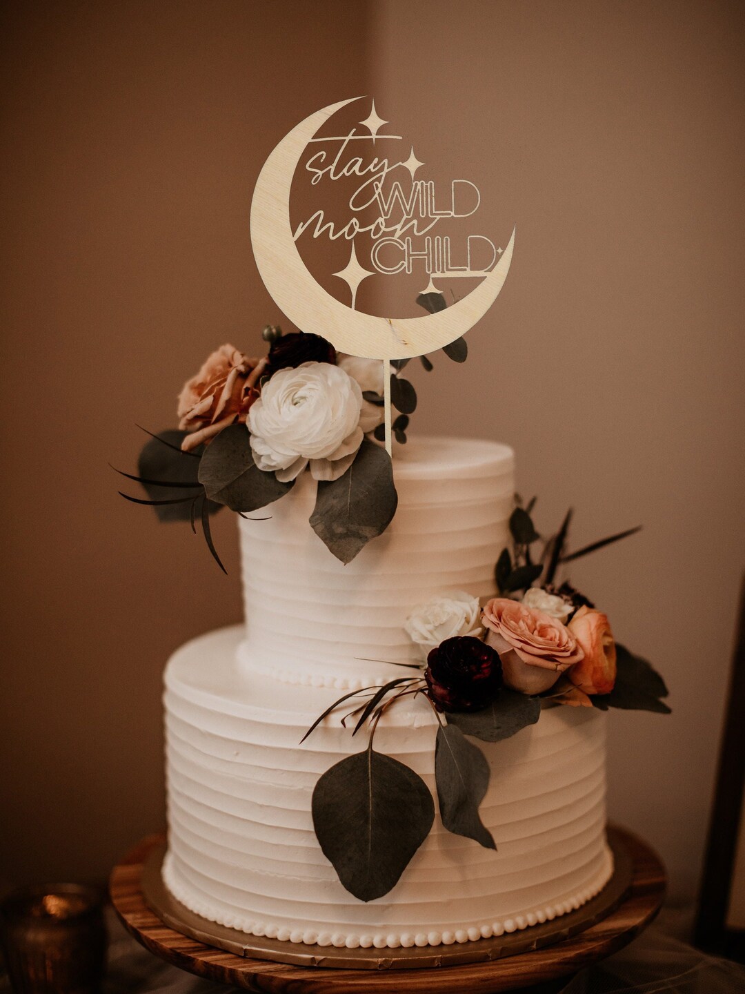 Moon and Star Baby Shower Cake Topper / Baby Name Cake Topper / Wood ...