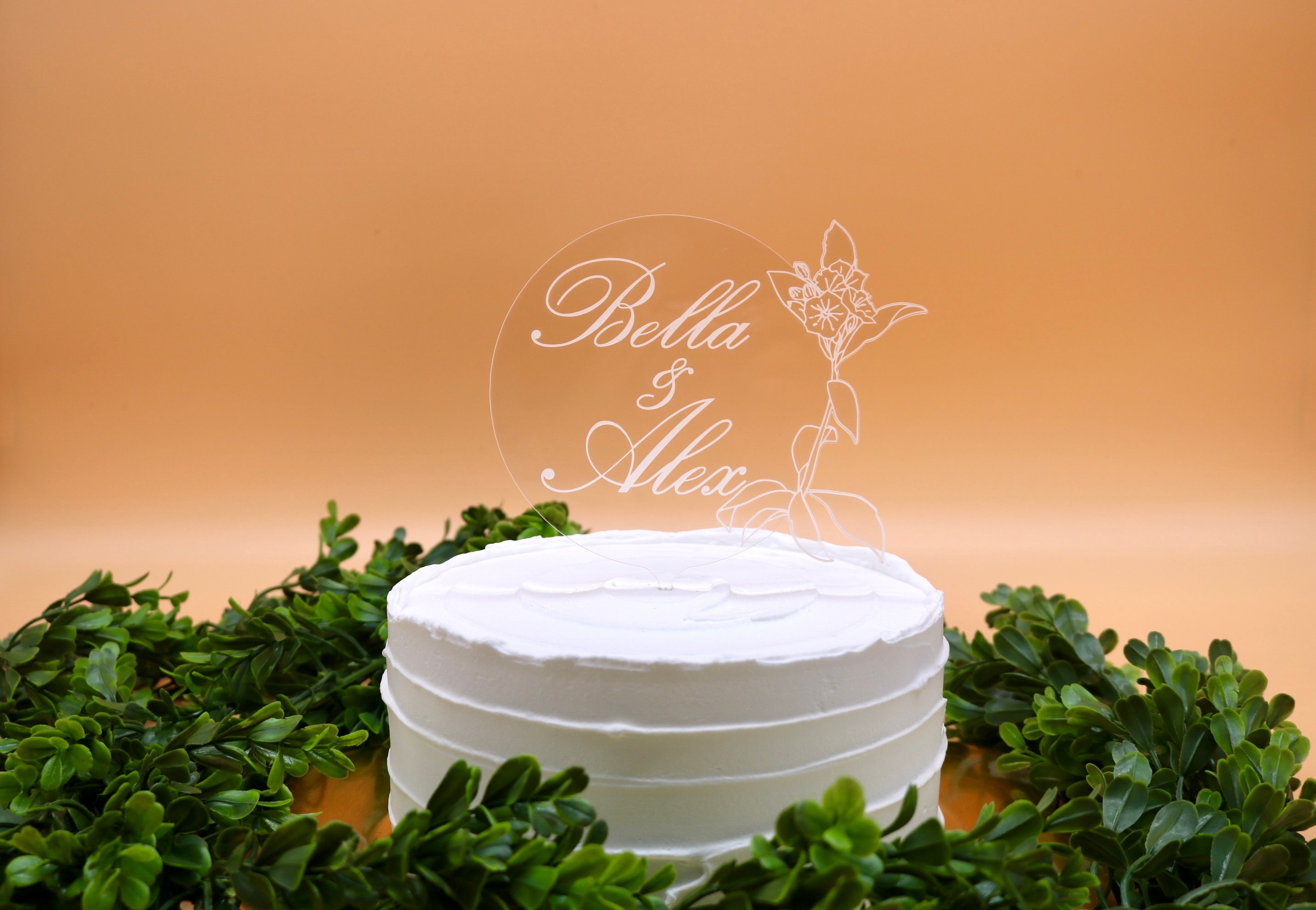 Personalized Acrylic Wedding Cake Topper Clear Floral Cake - Etsy