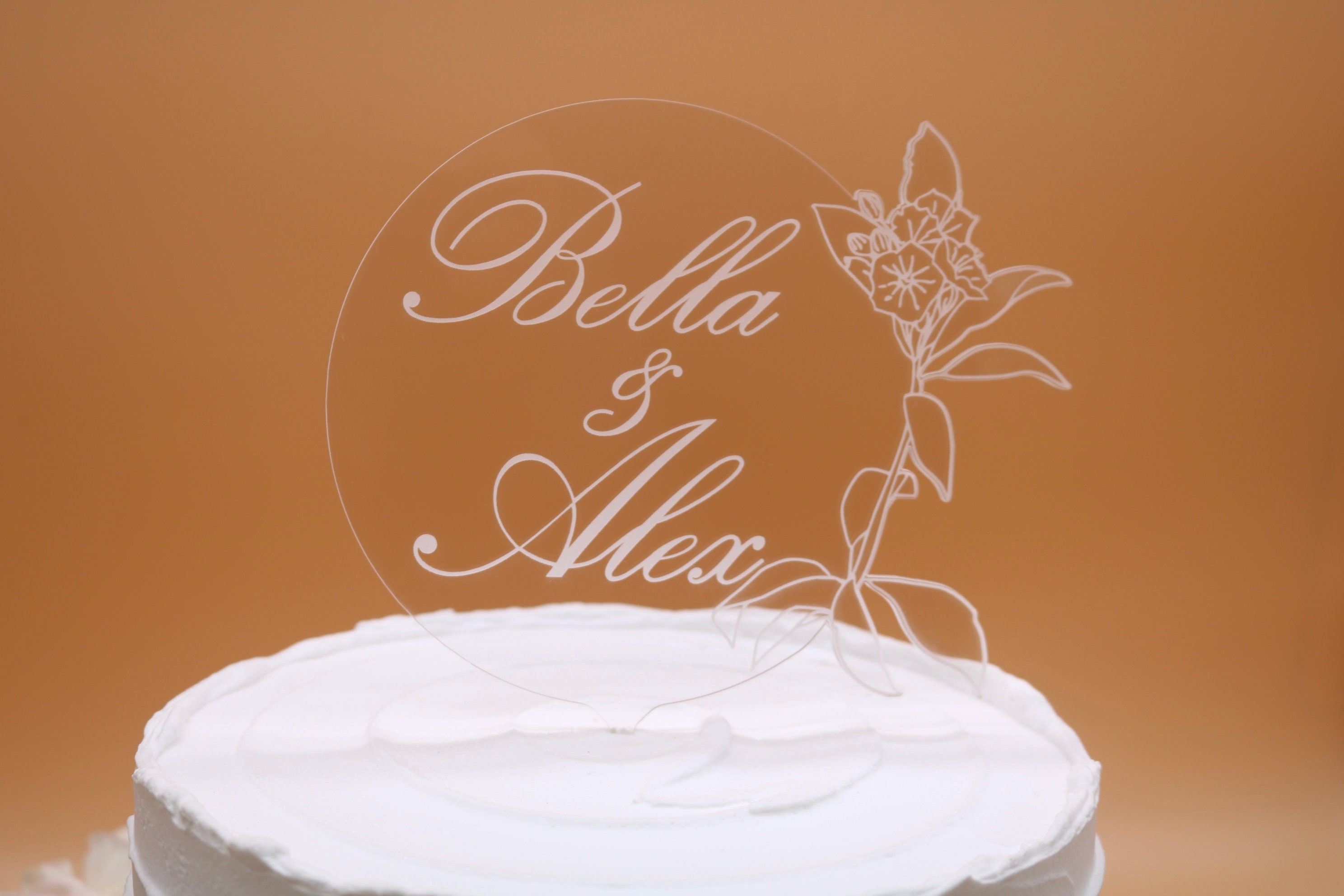 Personalized Acrylic Wedding Cake Topper Clear Floral Cake - Etsy