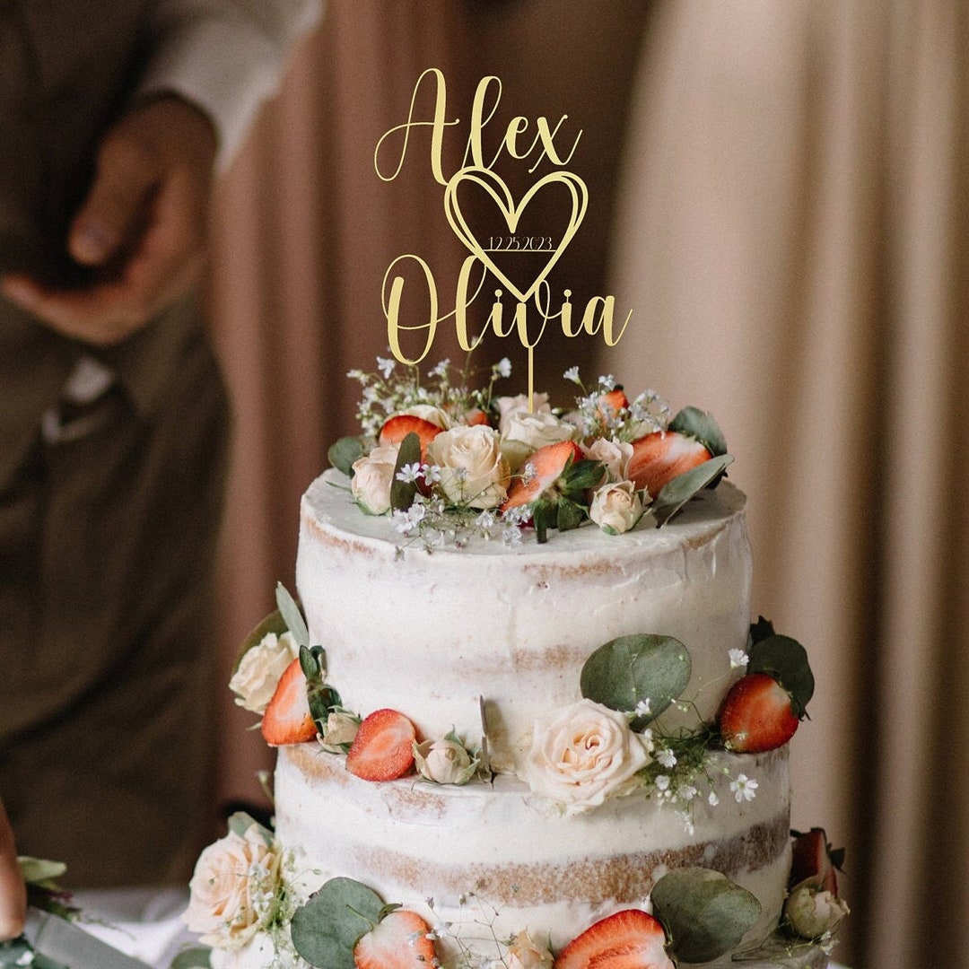 Gold Wedding Cake Topper / Rustic Wedding Cake Topper / Personalized ...