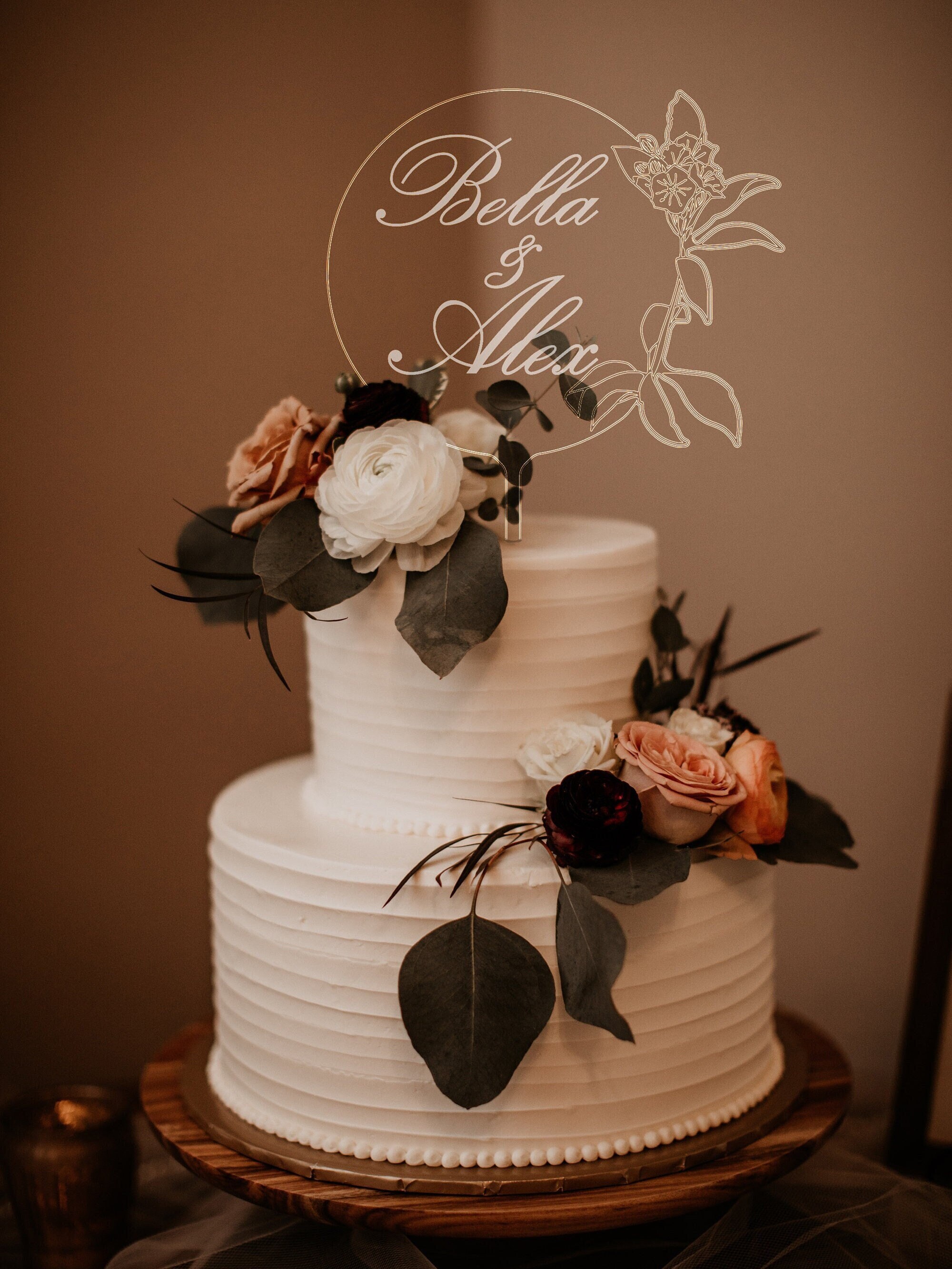 Personalized Acrylic Wedding Cake Topper Clear Floral Cake - Etsy