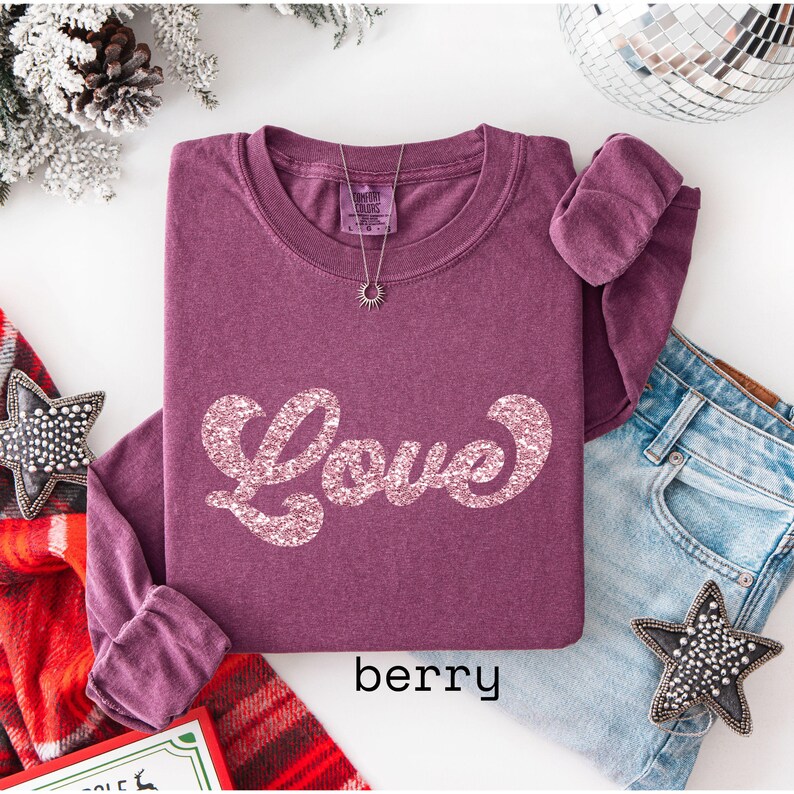 Glitter Love Shirt, Retro Valentine's Day Tee, Comfort Colors® Long ...