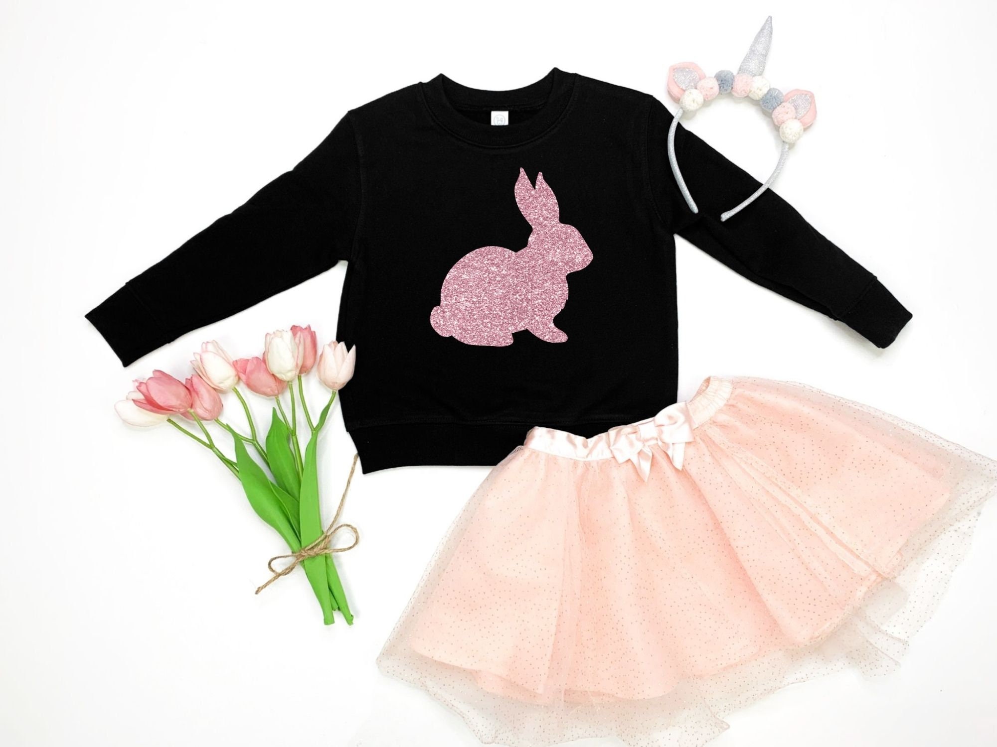 Girls Easter Bunny Sweatshirt, Pink Glitter Bunny Sweater, Rabbit ...