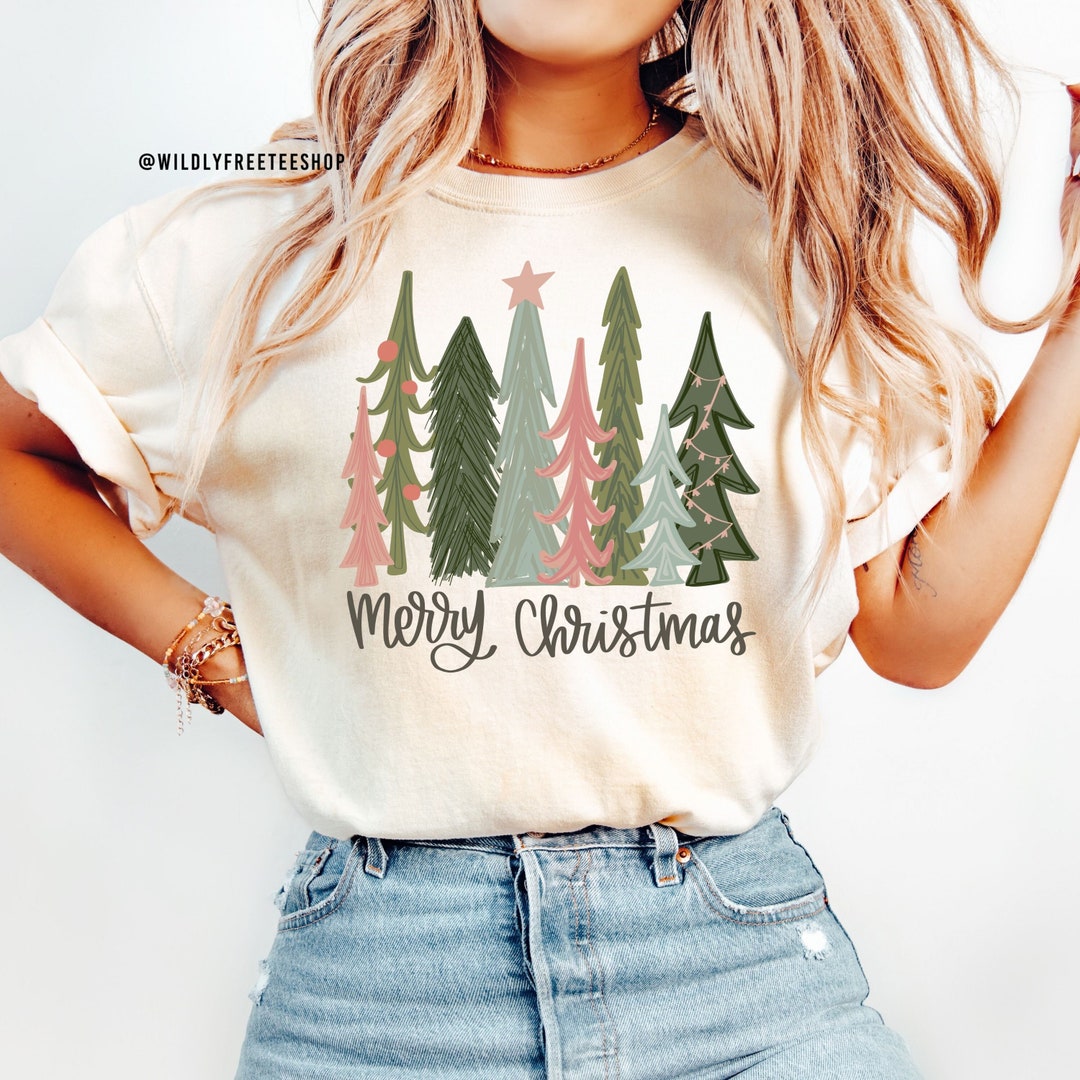 Merry Christmas Trees Comfort Colors® T-shirt, Holiday Tee Shirt Women ...