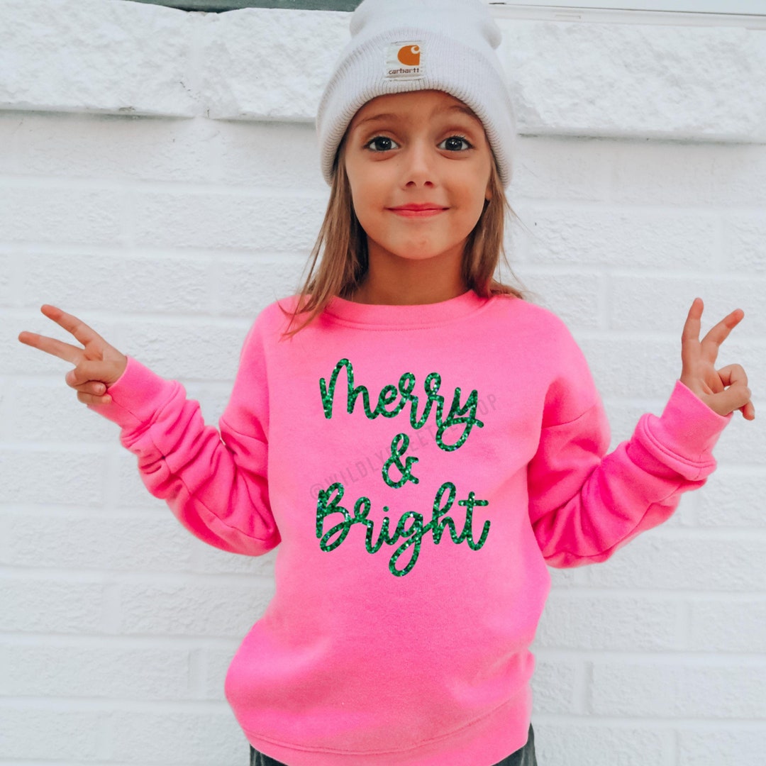 Kids Sparkly "merry & Bright" Glitter Christmas Sweatshirt: Toddler ...