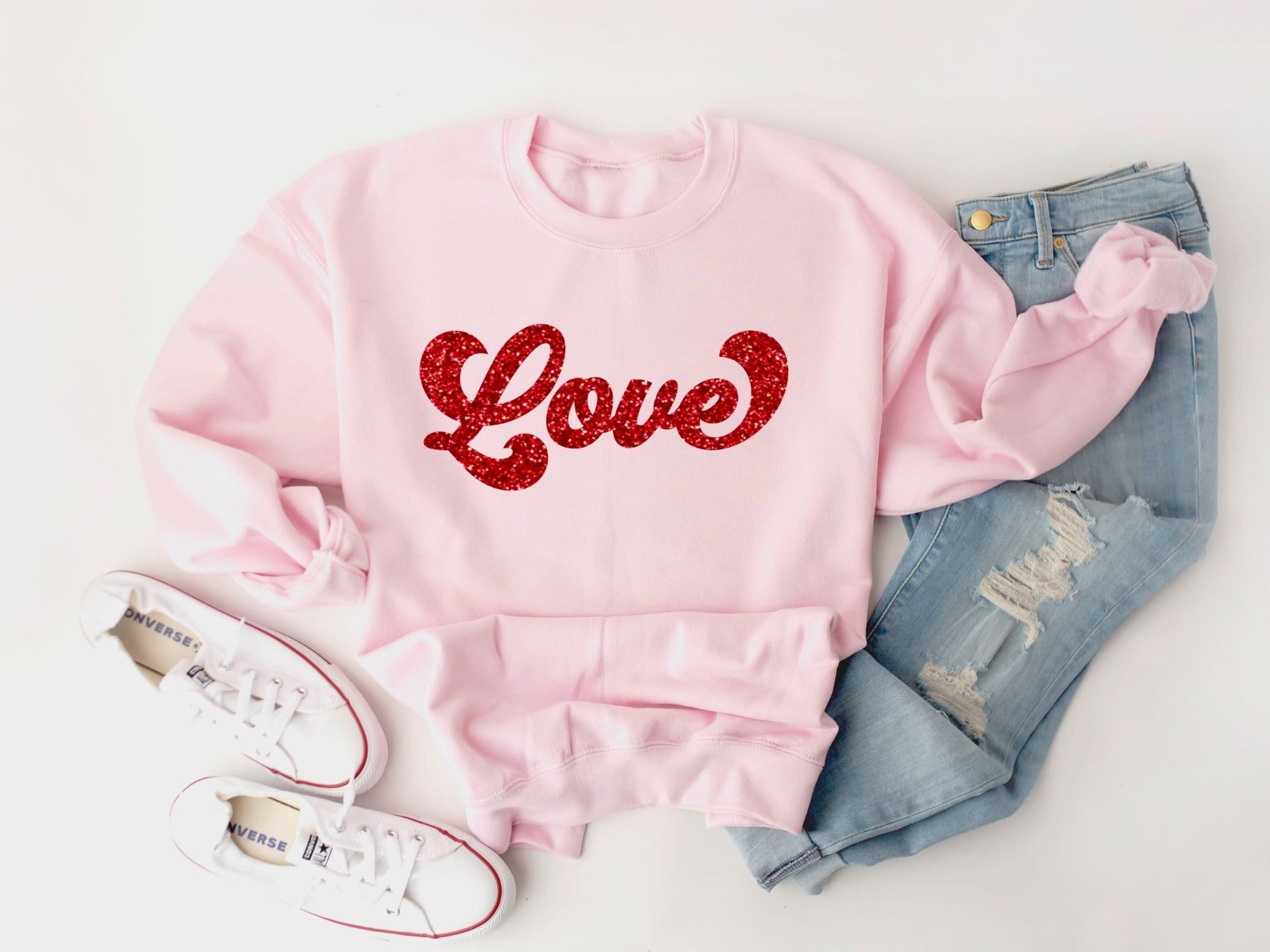 Love Sweatshirt Retro Love shirt Womens Sweatshirts Red | Etsy