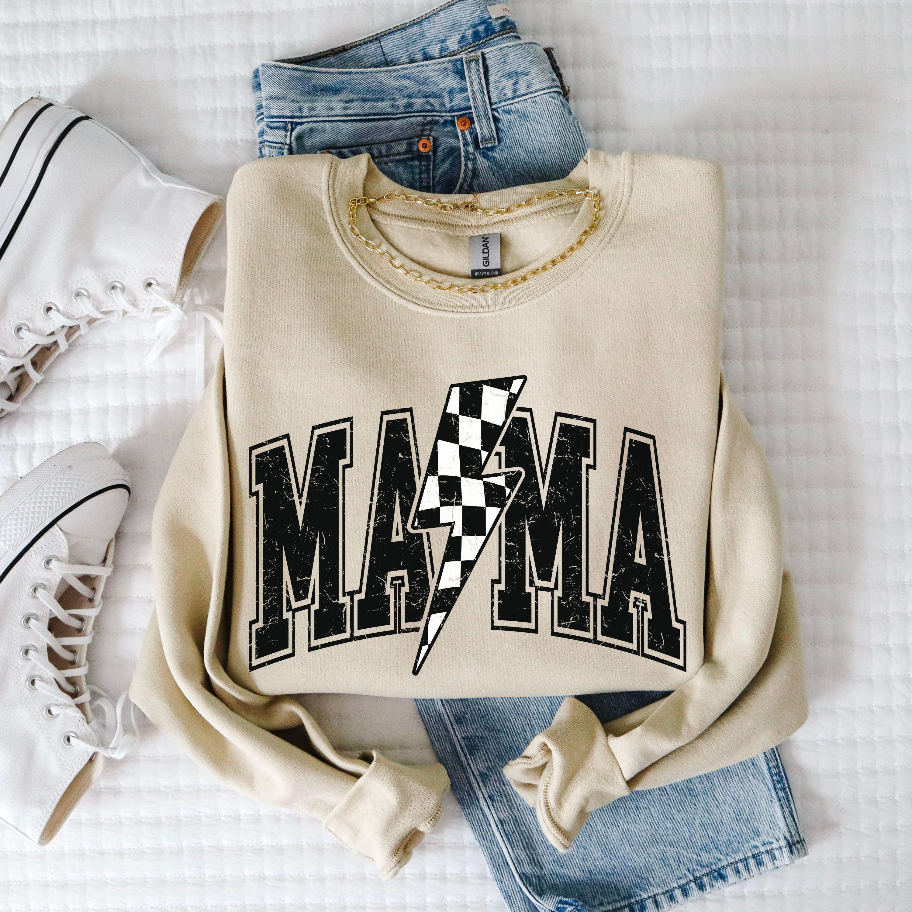 Retro Checkered Mama Sweatshirt: Fall Mom Shirt - Winter Style Gifts - Etsy