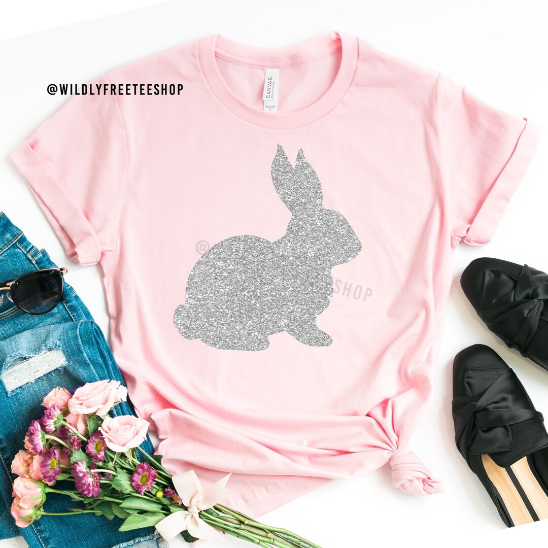 Womens Glitter Easter Bunny Shirt, Silver Glitter Easter Bunny Tshirt ...