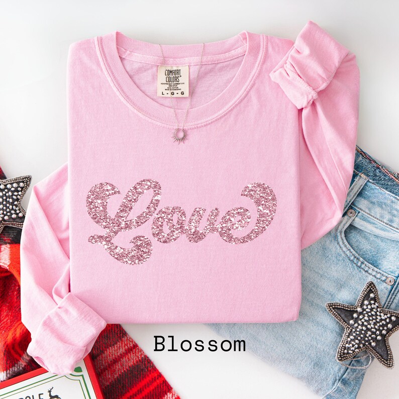 Glitter Love Shirt, Retro Valentine's Day Tee, Comfort Colors® Long ...