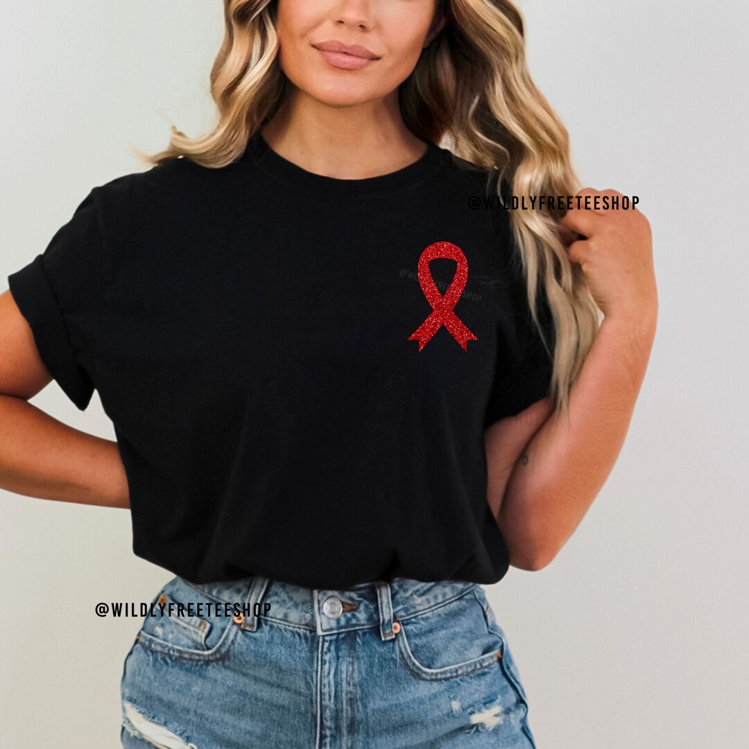 Red Ribbon Shirt, Blood Cancer Awareness Shirt, Red Glitter Ribbon ...