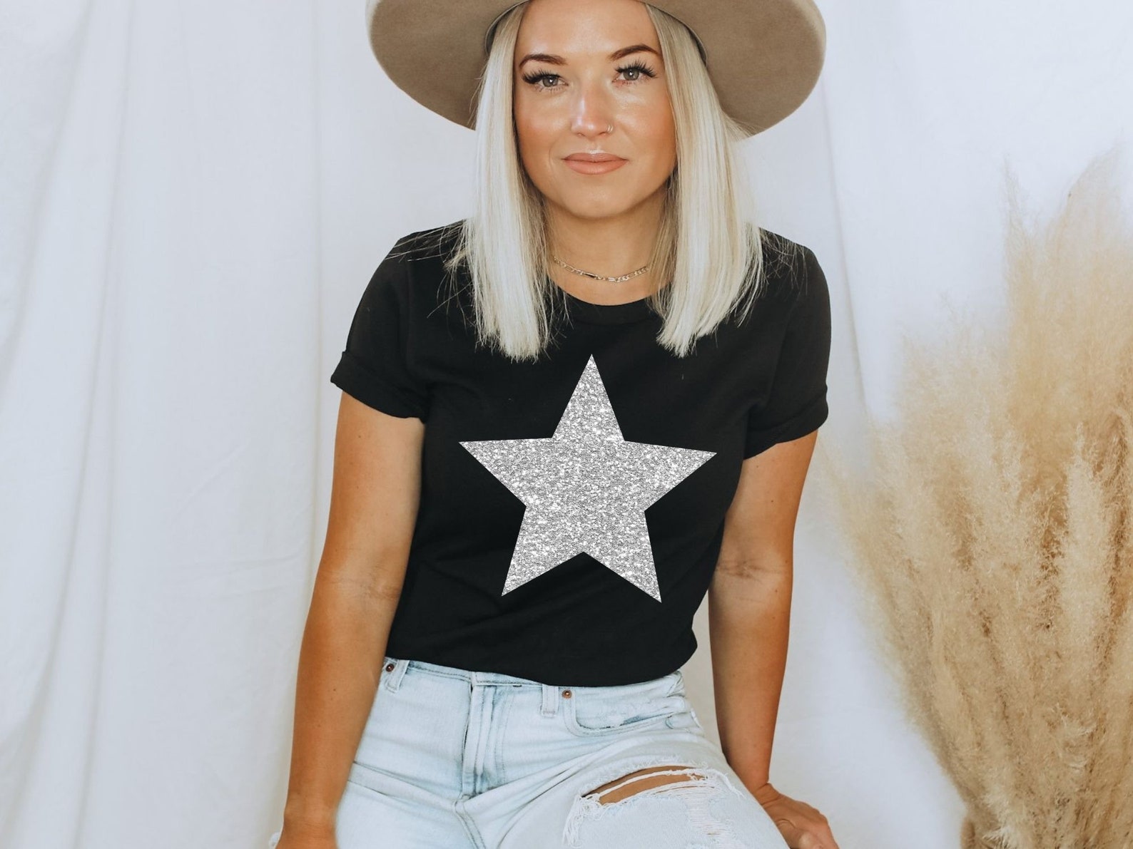 Star Shirt Black Glitter Star Tshirt Womens Clothing Tshirts - Etsy