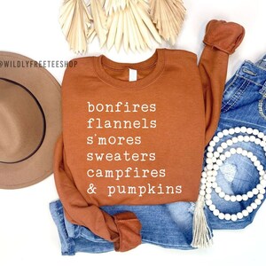 Fall Sweatshirt, Bonfires Flannels Campfires and Pumpkins Sweatshirt ...