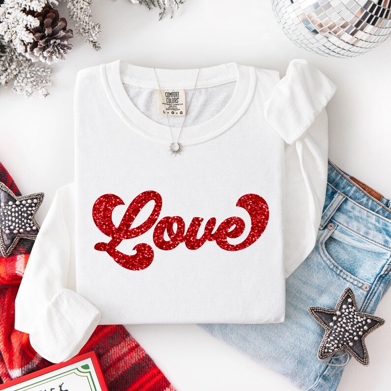 Glitter Love Shirt, Retro Valentine's Day Tee, Comfort Colors® Long ...
