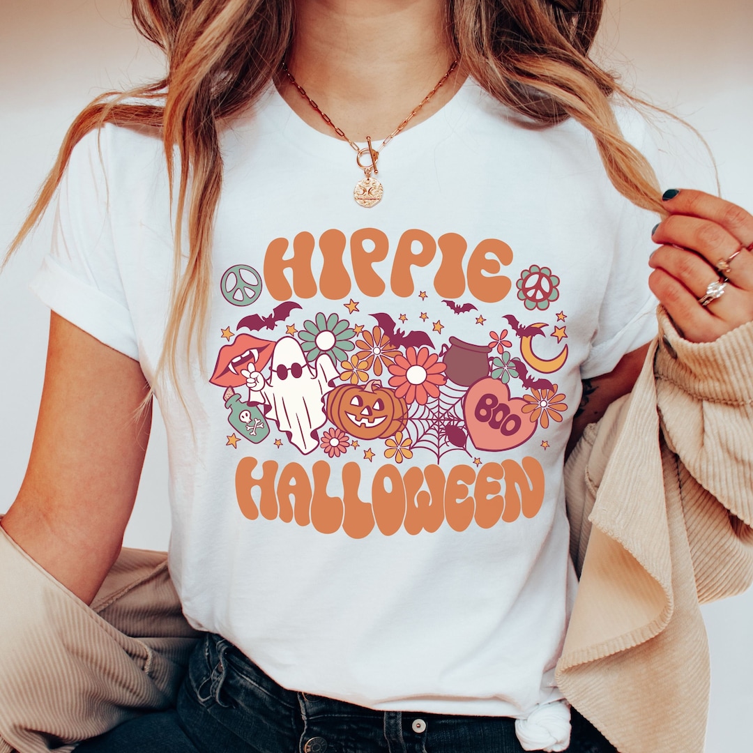 Groovy Retro Hippie Halloween Shirt, Cute Halloween Shirt, Ghost Shirt ...