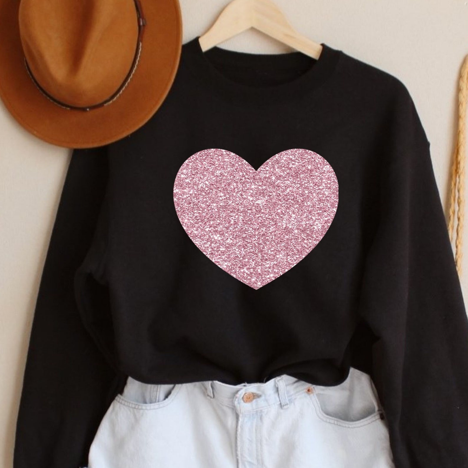 Valentines Shirt Rose Gold Glitter Heart Sweatshirt Etsy