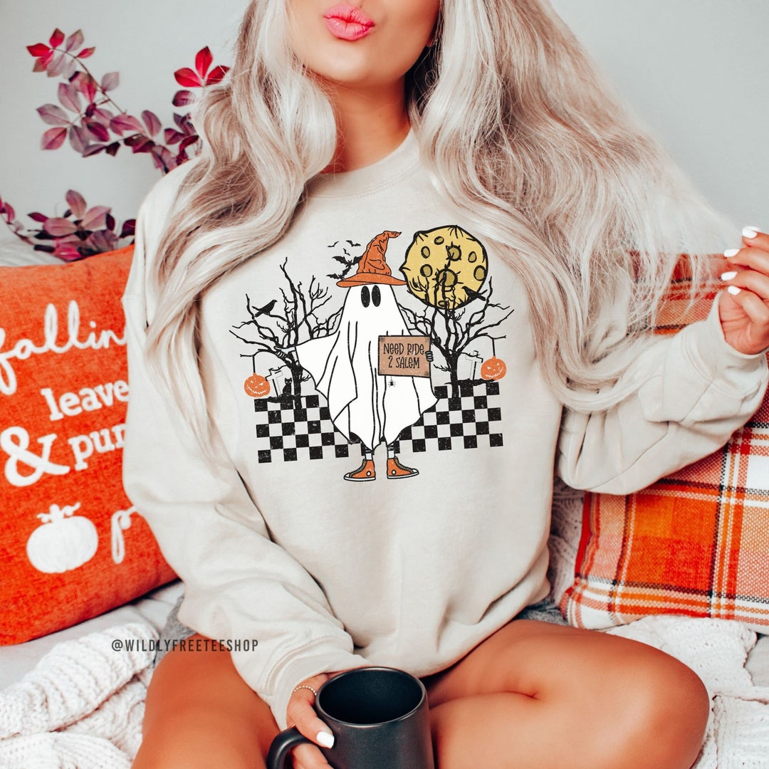 Funny Hitchhiking Ghost Halloween Sweatshirt, Halloween Shirt, Funny ...