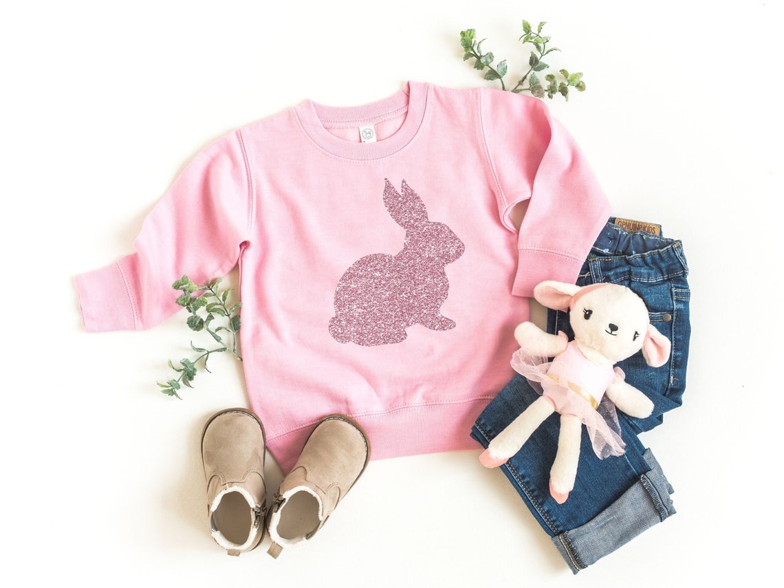 Girls Easter Bunny Sweatshirt, Pink Glitter Bunny Sweater, Rabbit ...