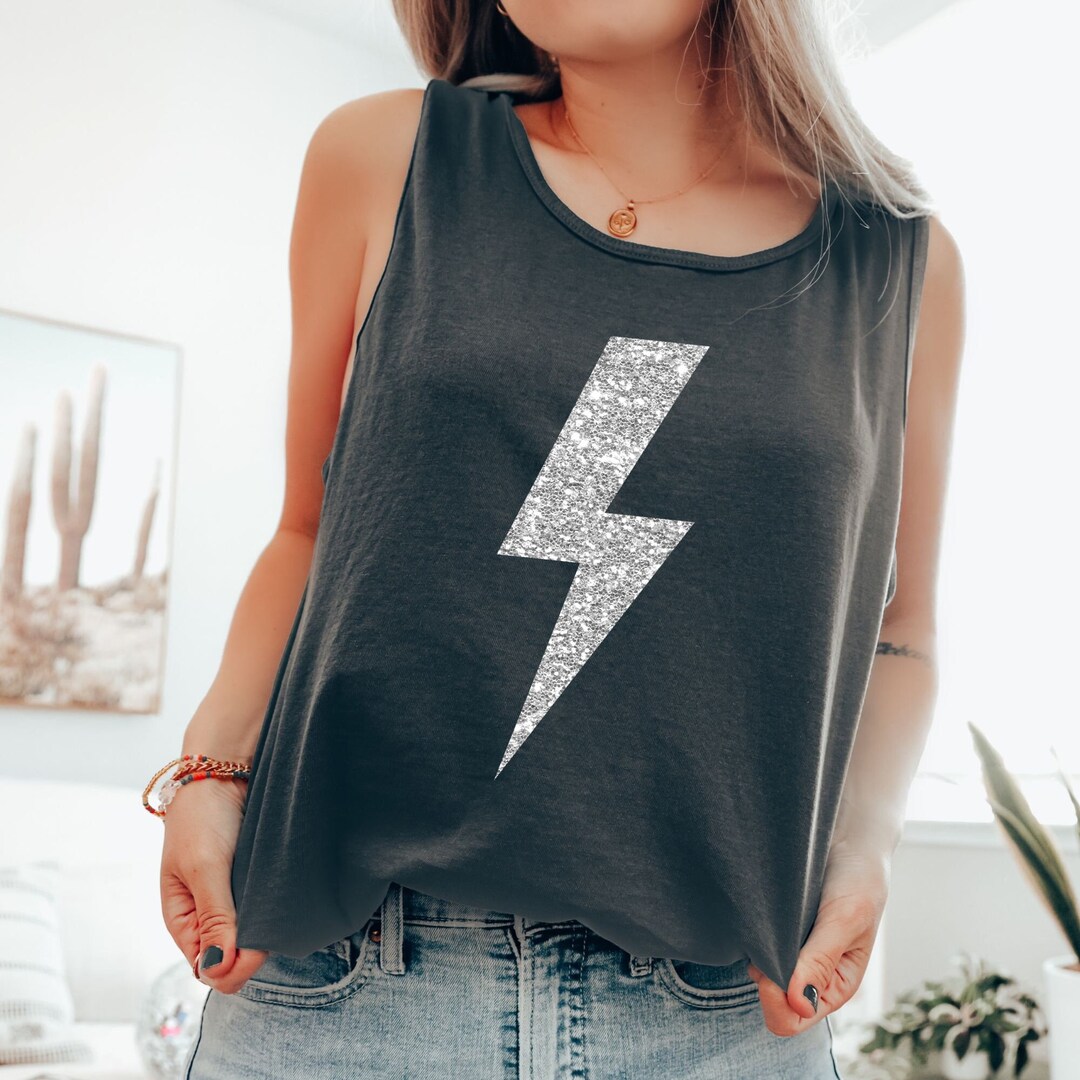 Comfort Colors® Glitter Lightning Bolt Tank Top, Lightning Bolt Shirt ...