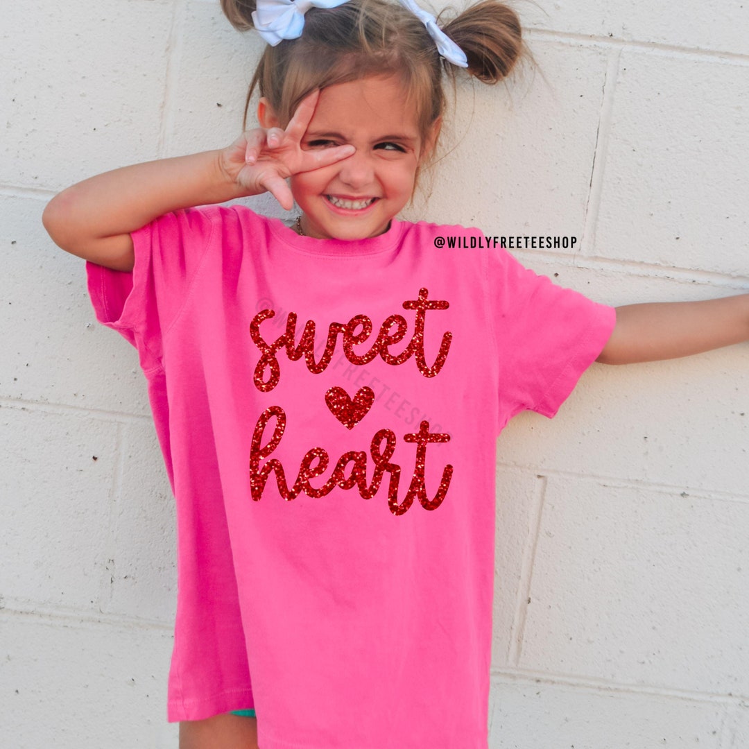 Girls Valentines Day Shirt, Girls Glitter Sweet Heart T-shirt, Kids ...