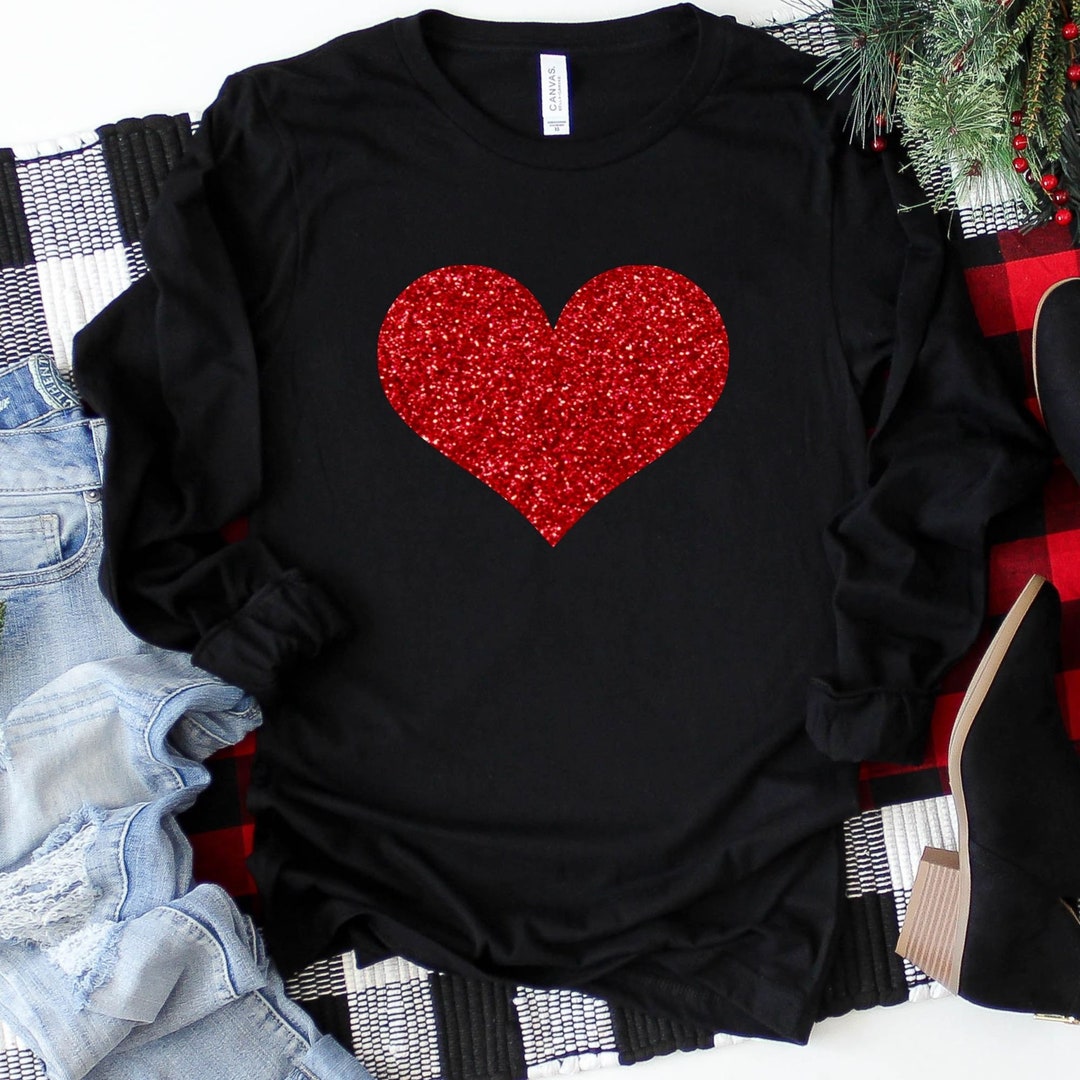 Red Glitter Heart Long Sleeve Shirt, Valentines Gift - Etsy
