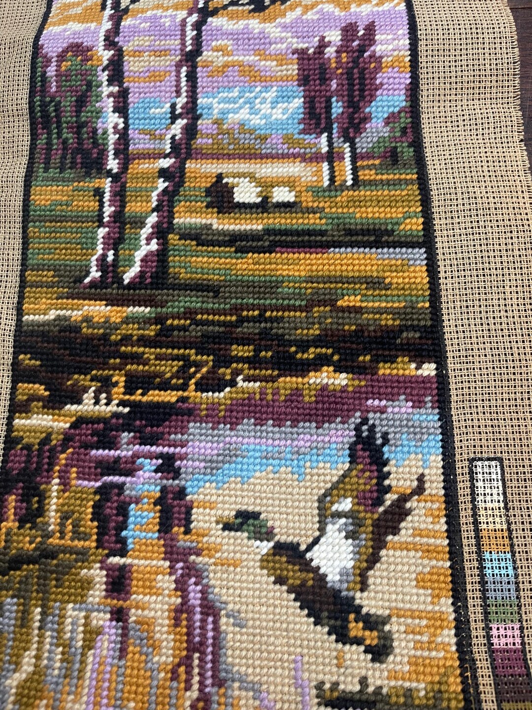 Vintage French Needlepoint Tapestry: Flying Duck Wall Decor (40f) - Etsy