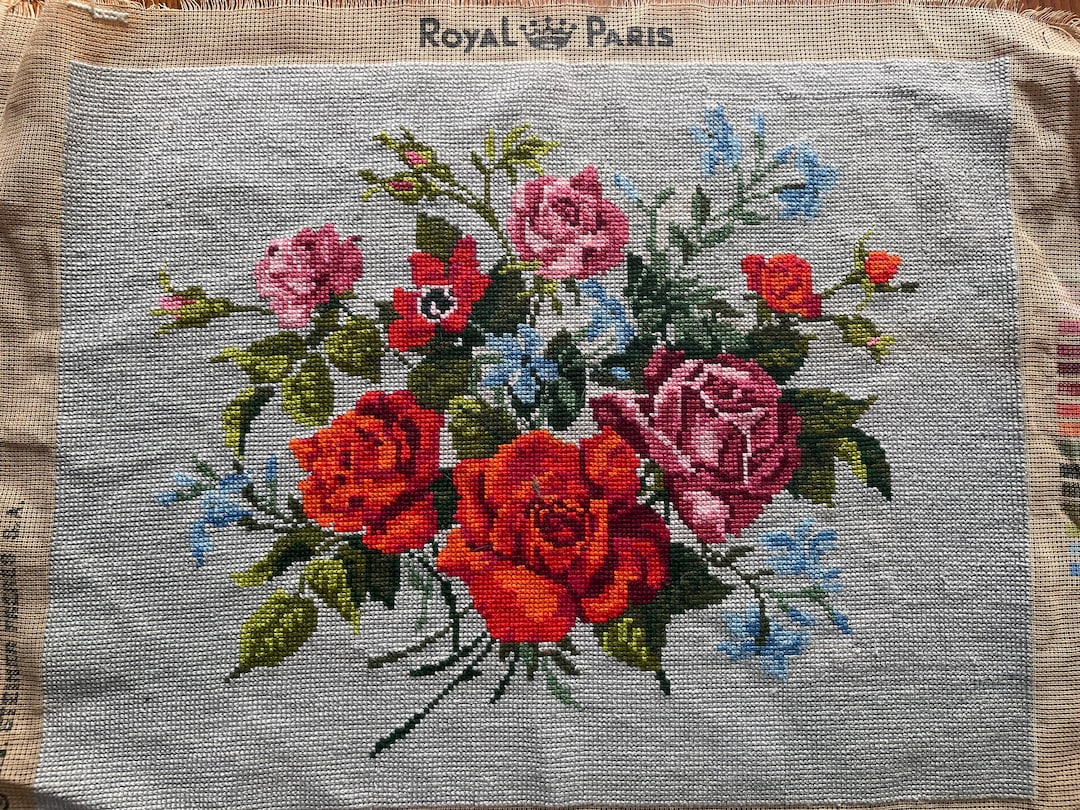 Stunning Needlepoint of Roses on Pale Blue Background.8b - Etsy