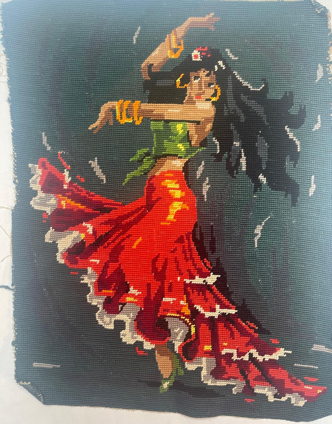 Gorgeous Flamenco Dancer in Red Skirt - French Needlepoint (55a) - Etsy