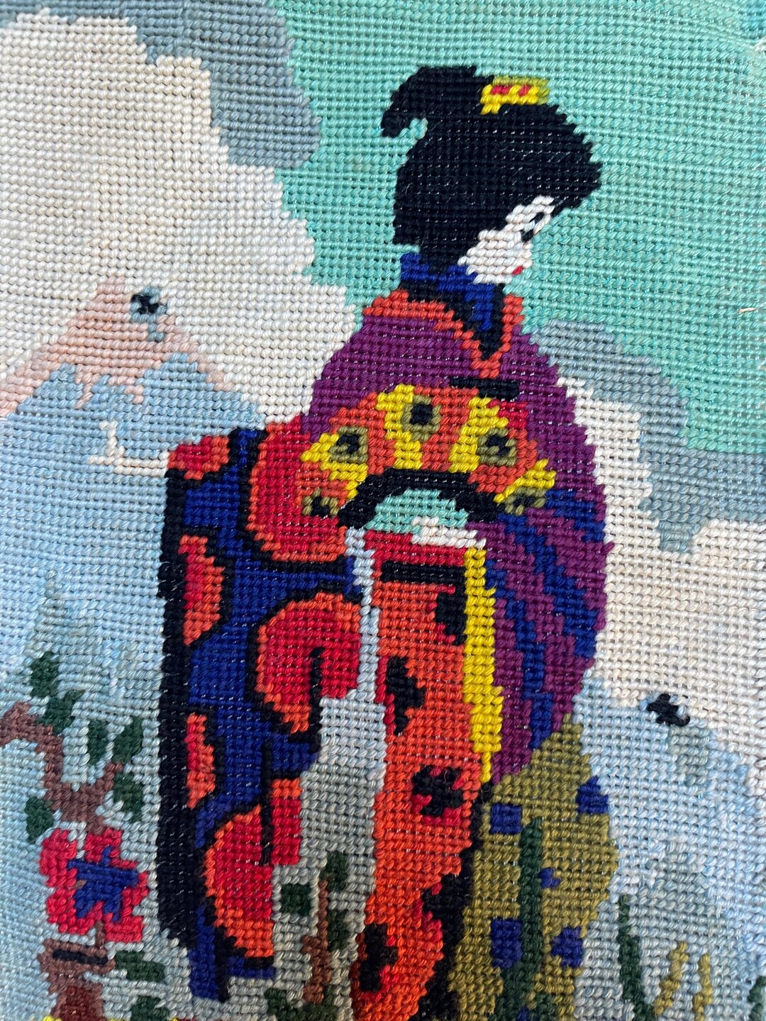 French Vintage Needlepoint, Japanese-style Tapestry of a Geisha in ...