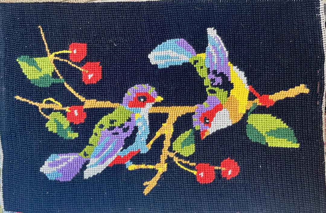 French Vintage Needlepoint, Birds in Tree (4a) - Etsy