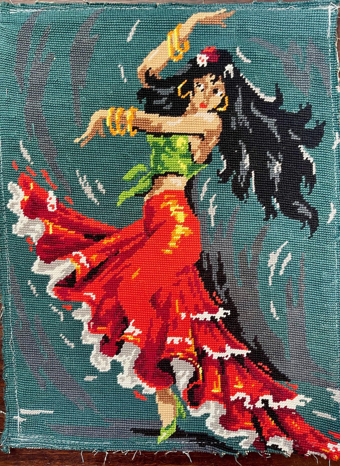 Flamenco Dancer on Canvas, French Vintage Needlepoint 8B - Etsy