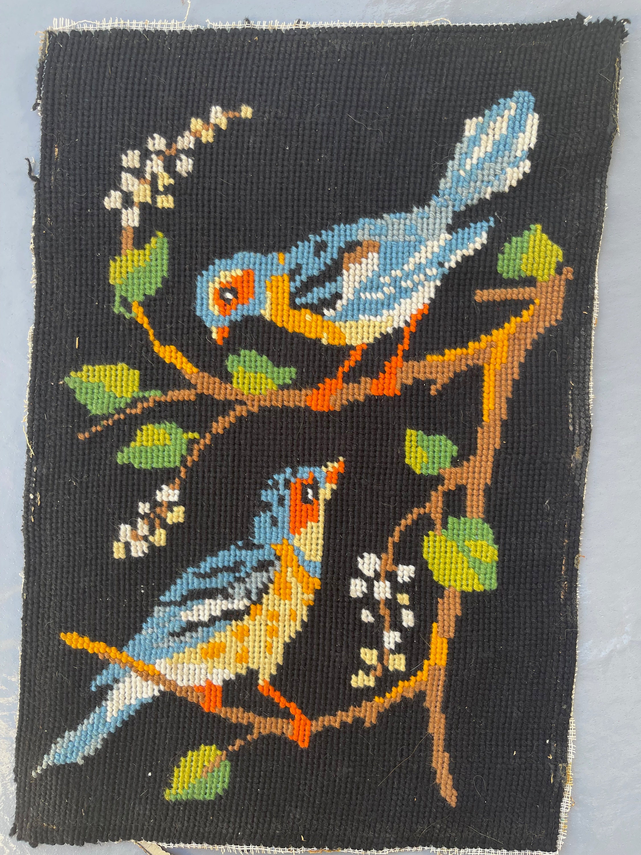 2 Birds in a Tree, French Vintage Needlepoint 145 - Etsy