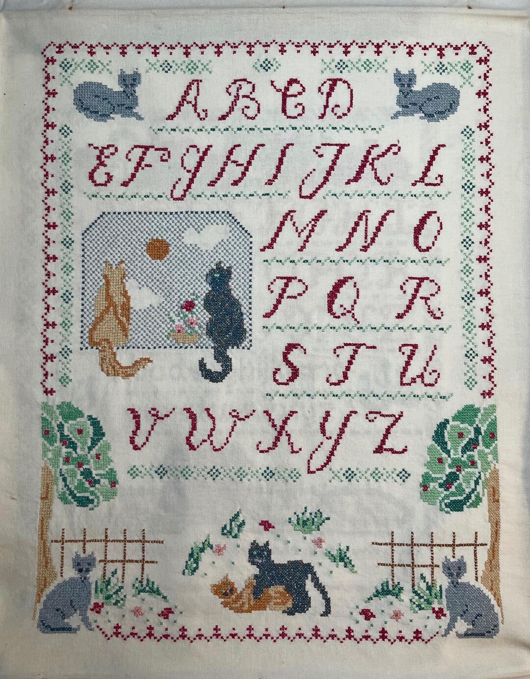 Vintage Hand-embroidered Alphabet Sampler: Floral Border (74c) - Etsy