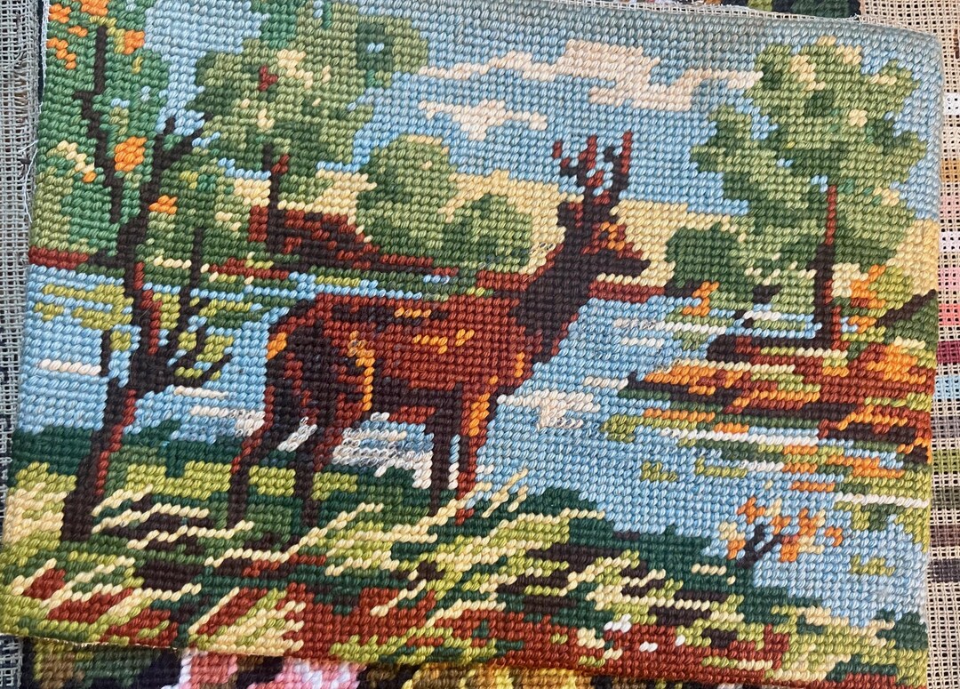 Stag in Forest, French Needlepoint, - French Vintage Tapestry (62) - Etsy