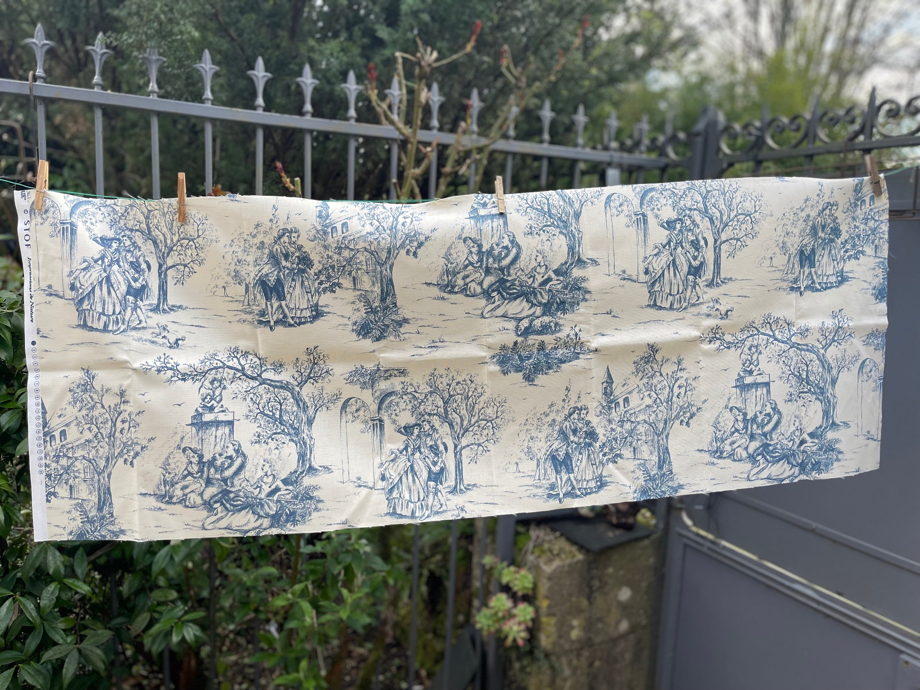 French Toile De Jouy Fabric Blue on Ivory 53 - Etsy