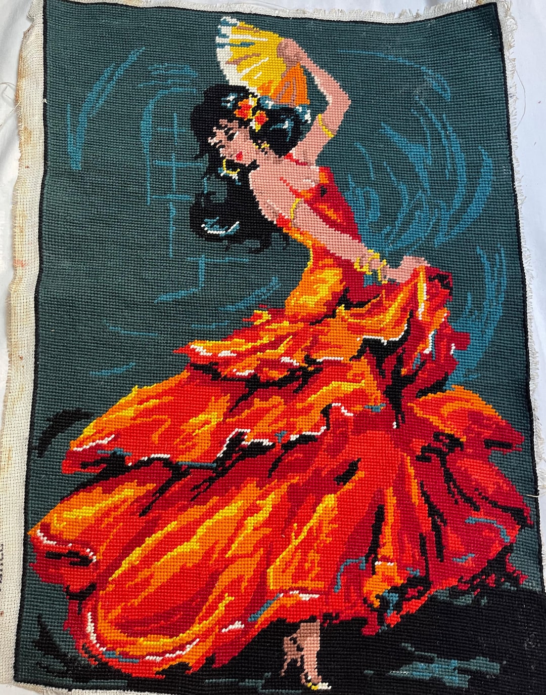 Gorgeous Flamenco Dancer With Red Skirt and Fan French Vintage ...