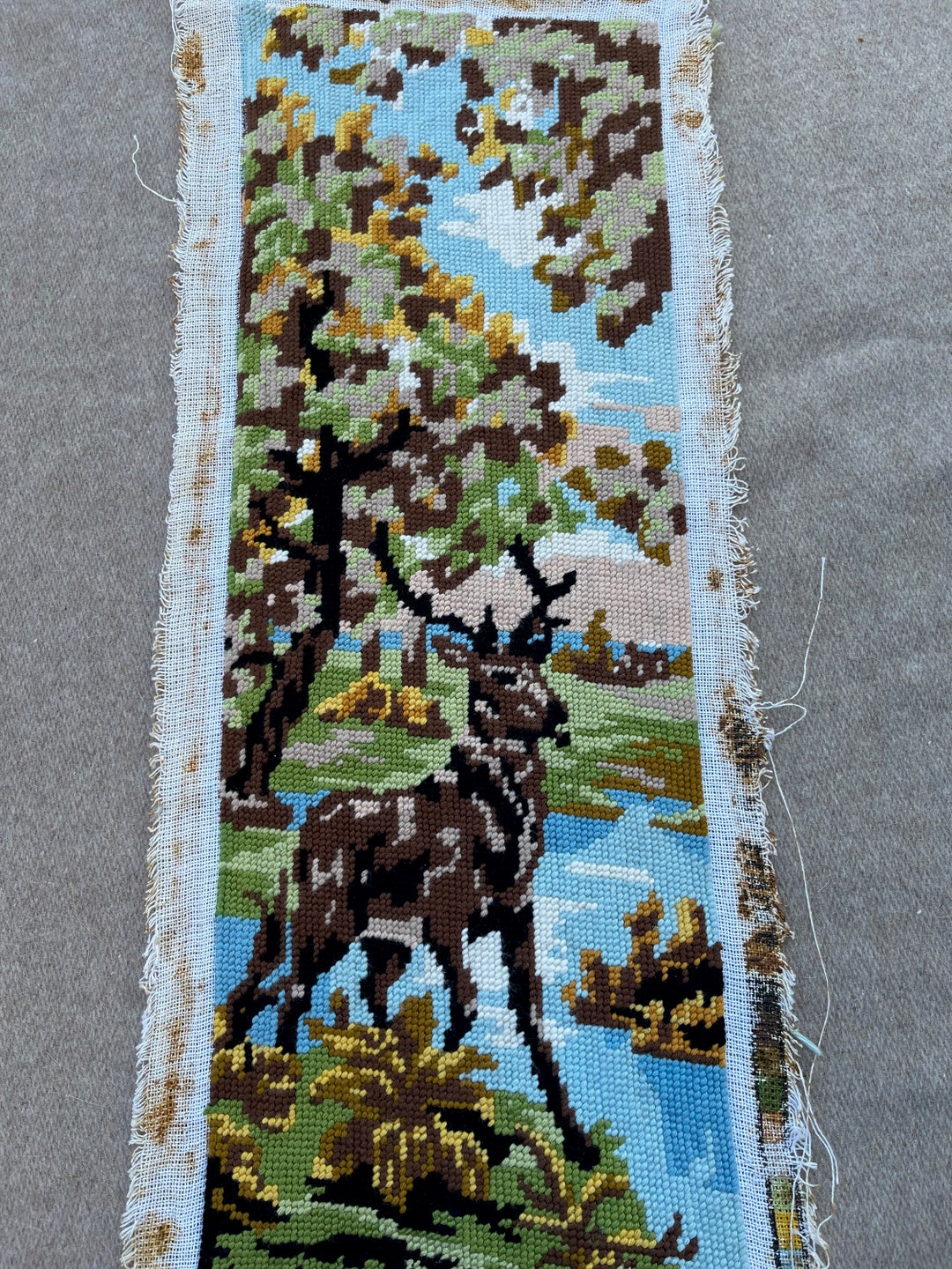 Deer in Forest With Stream French Vintage Needlepoint. (5B) - Etsy