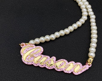 Pearl Name Necklace - Etsy