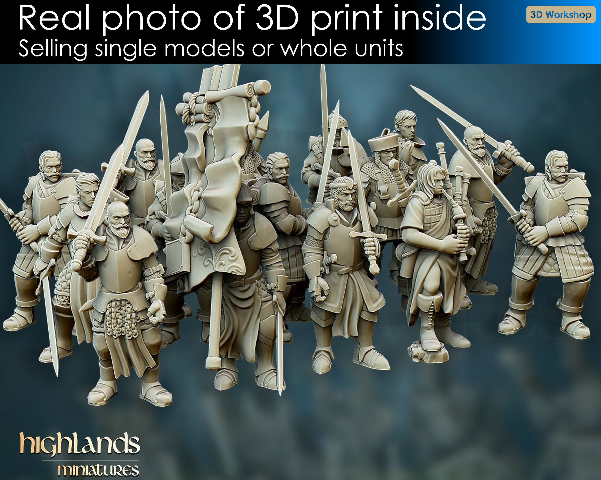 Role Playing Miniatures Resin 3D print in scales 28mm and 32mm. Mounted ...