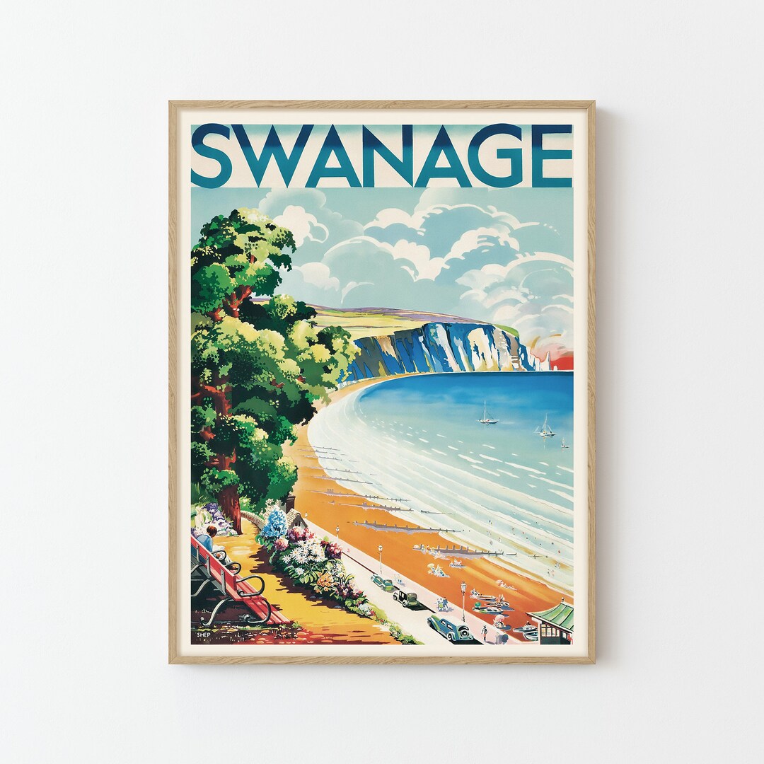 Retro Travel Poster Print Swanage Vintage Travel Poster Fine Art Print ...