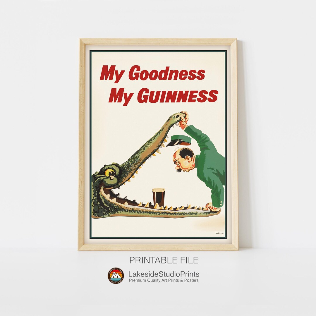 Vintage Guinness Crocodile Poster: Humorous Irish Pub Art (digital ...