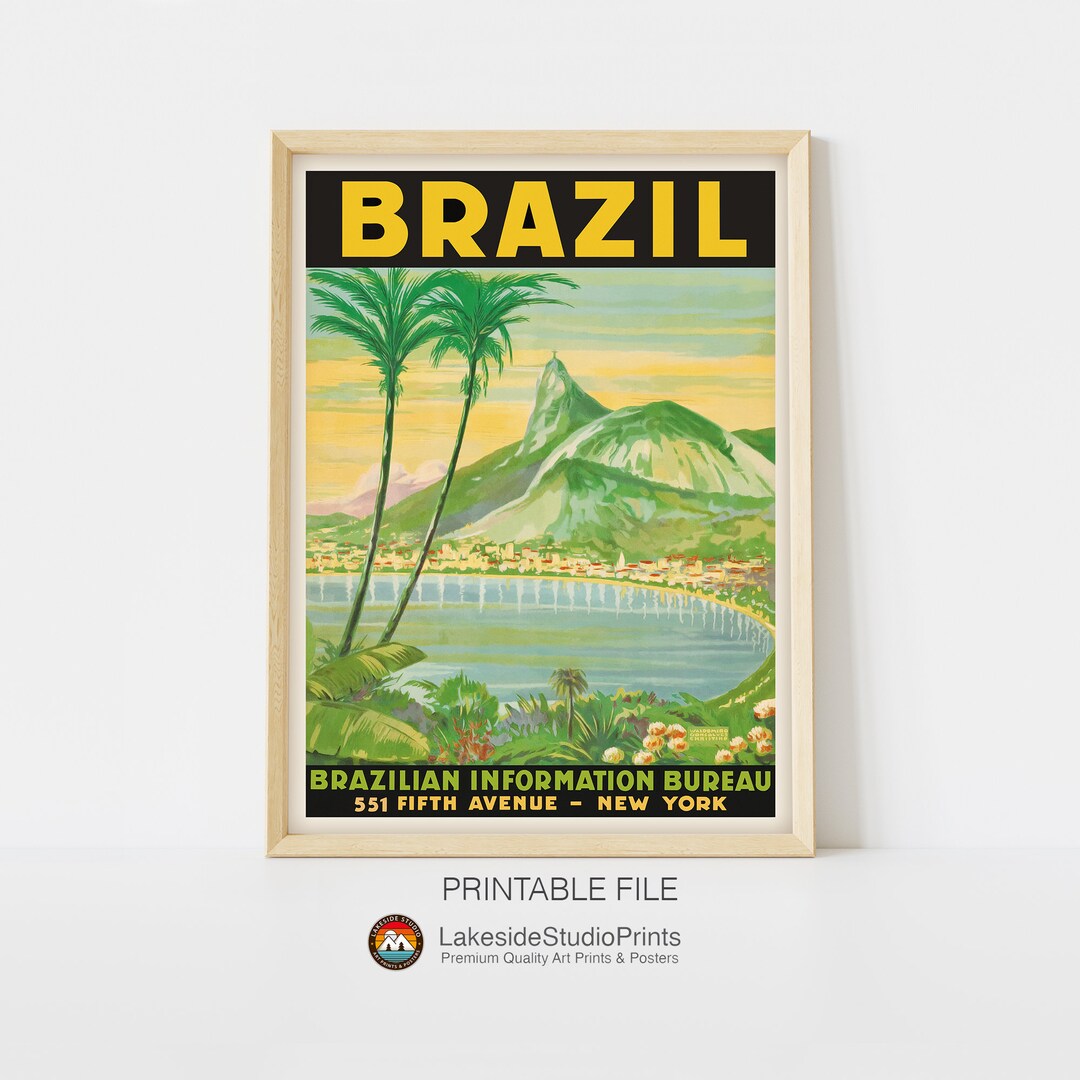 Brazil Vintage Travel Poster Instant Download JPG File | Printable JPEG ...