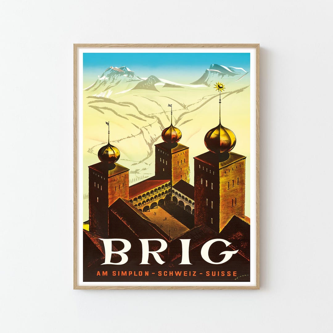 Brig Switzerland Vintage Travel Poster Custom Art Print | Home Decor ...