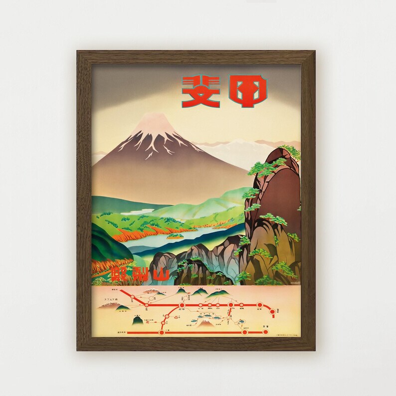 Vintage Japan Mount Fuji Travel Poster Yamanashi Landscape Japanese ...