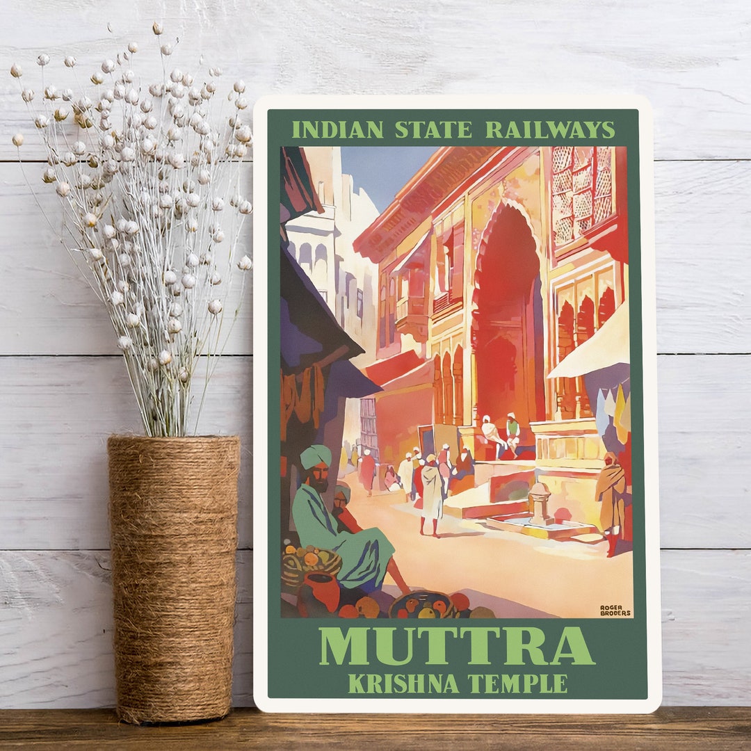India Muttra Krishna Temple Vintage Travel Poster Print on Metal Plate ...