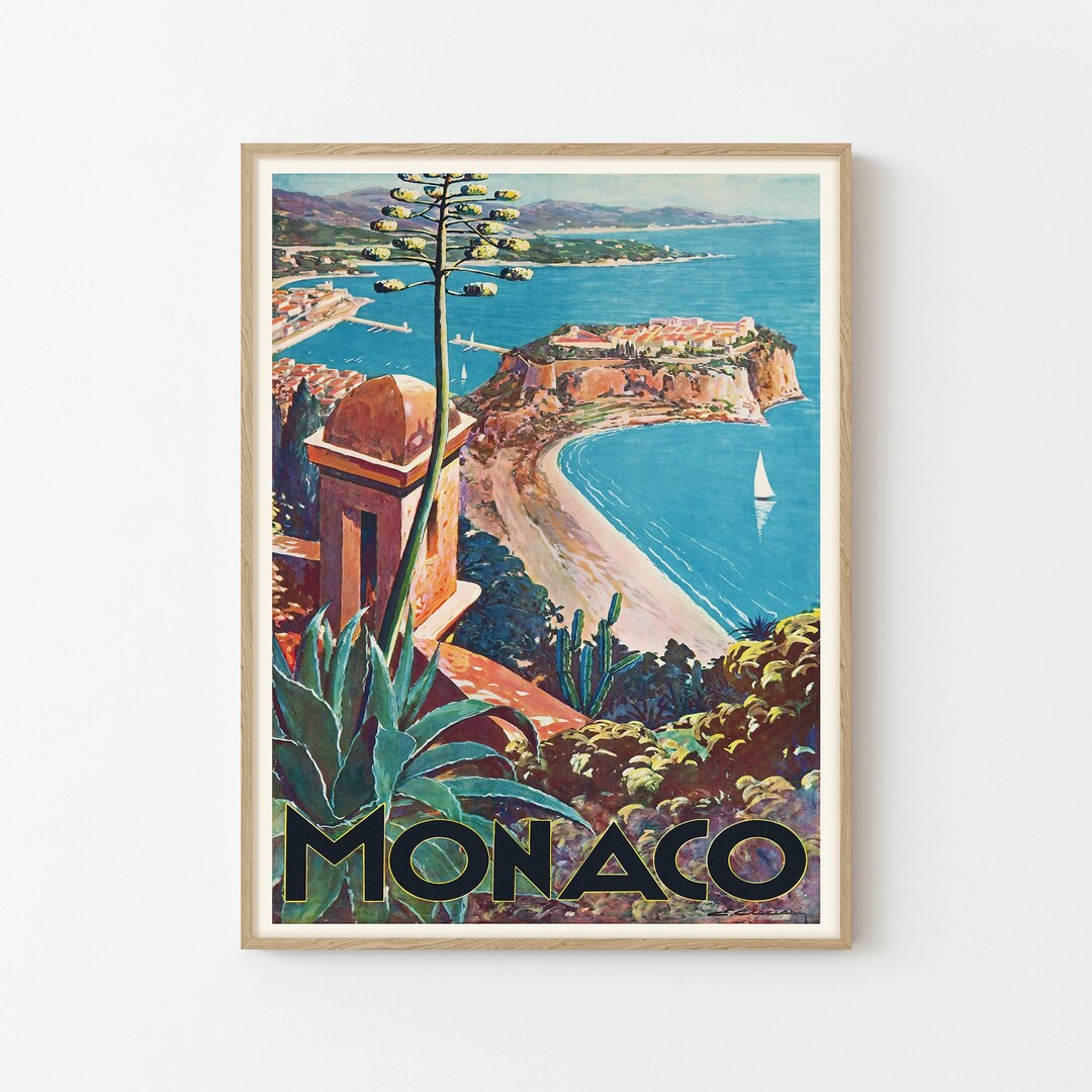 Monaco Vintage Travel Poster Custom Art Print | Home Decor Wall Art ...
