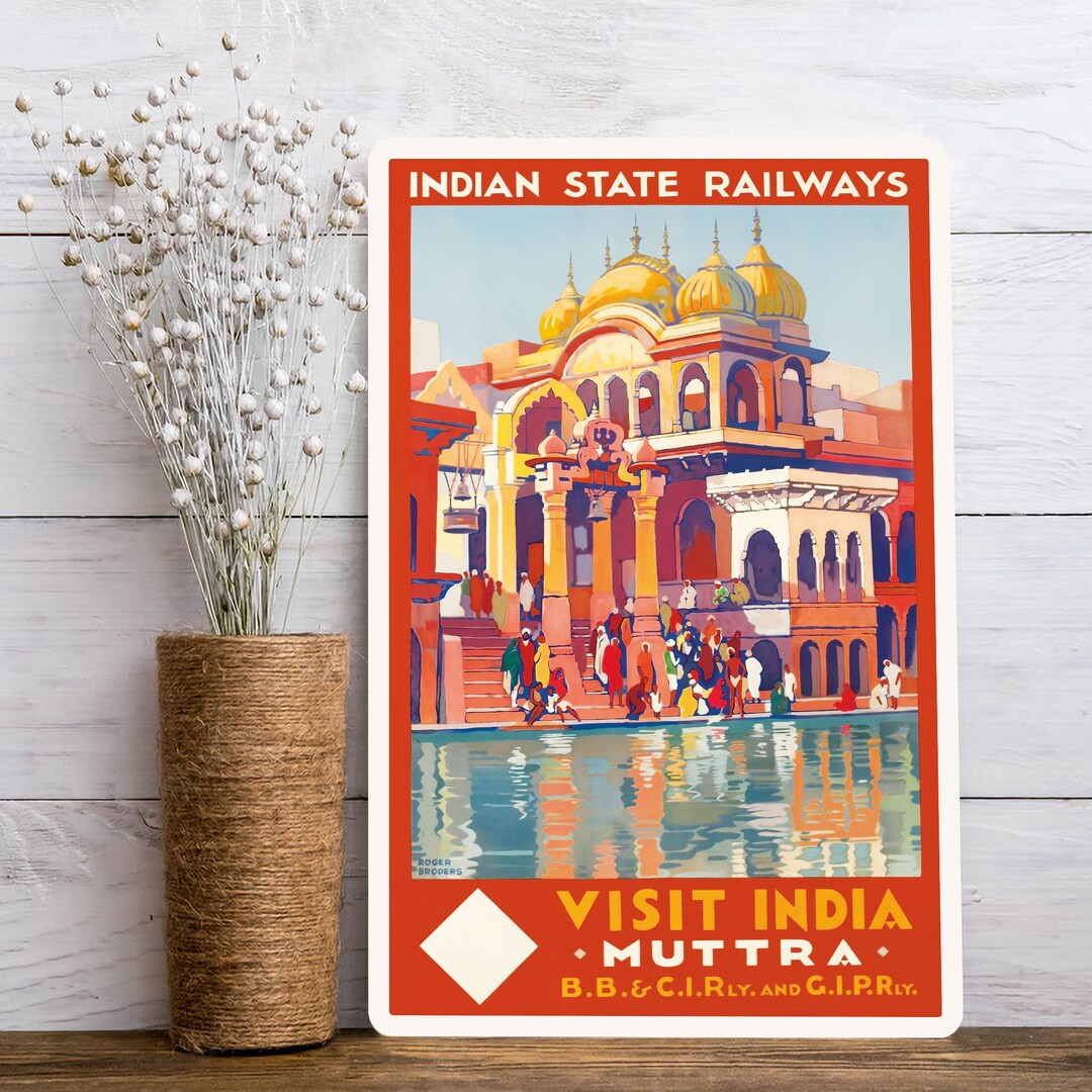 India Muttra Vintage Travel Poster Print on Metal Plate or Rock Slate ...