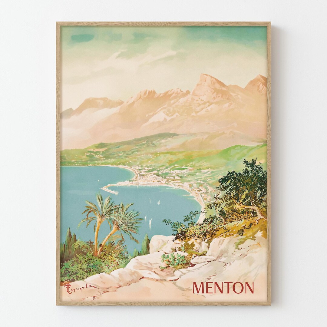 Vintage Menton France Travel Poster French Riviera Mediterranean Wall ...