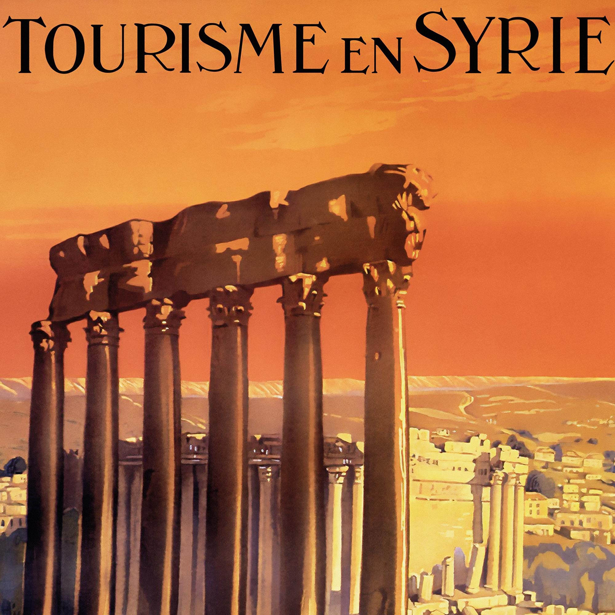 Vintage Sunset Syria Travel Poster Print, Baalbek Ruins Middle East ...